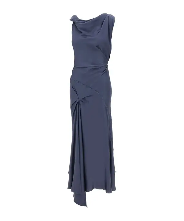 Victoria Beckham Sleeveless Draped Asymmetrical Midi Dress - Blue