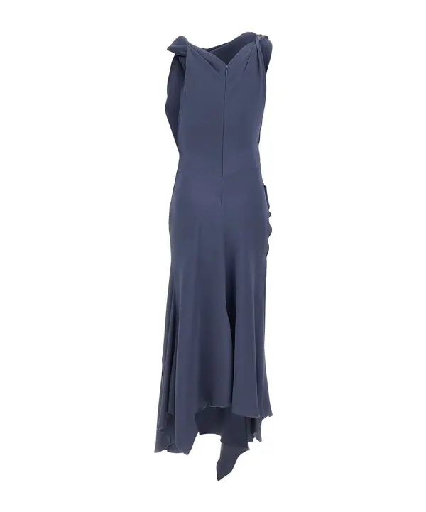 Victoria Beckham Sleeveless Draped Asymmetrical Midi Dress - Blue
