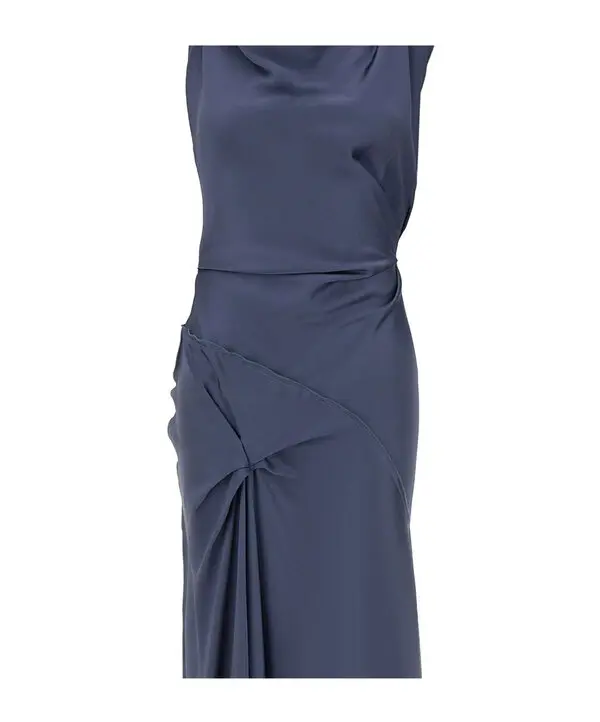 Victoria Beckham Sleeveless Draped Asymmetrical Midi Dress - Blue