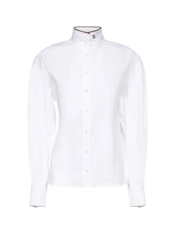 Brunello Cucinelli High Collar Button-up Shirt With Puff Sleeves - White