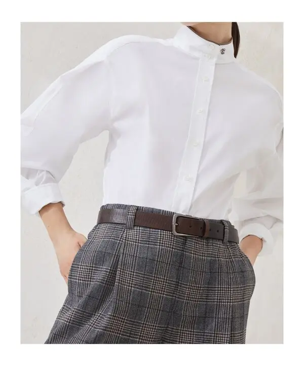 Brunello Cucinelli High Collar Button-up Shirt With Puff Sleeves