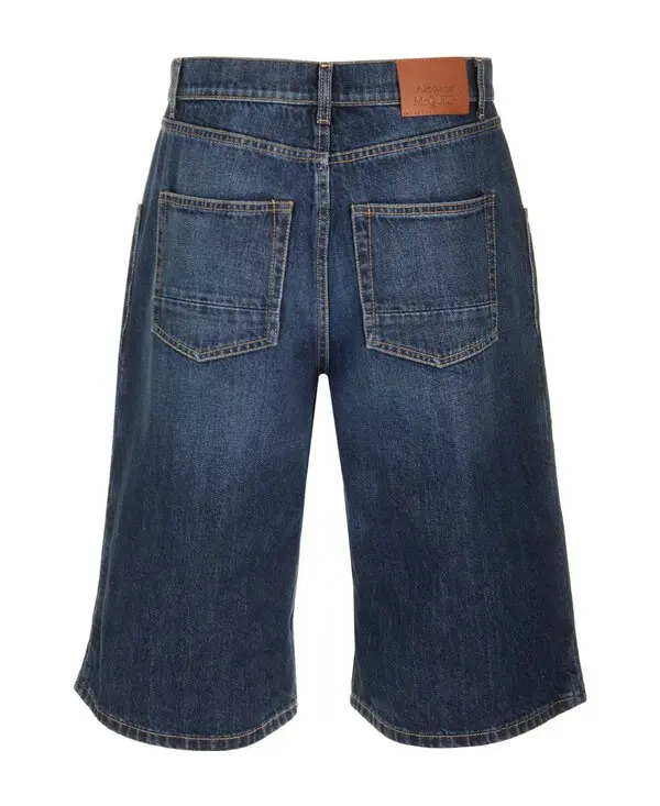 Alexander McQueen Knee-length Denim Shorts With Buckled Belt Detail