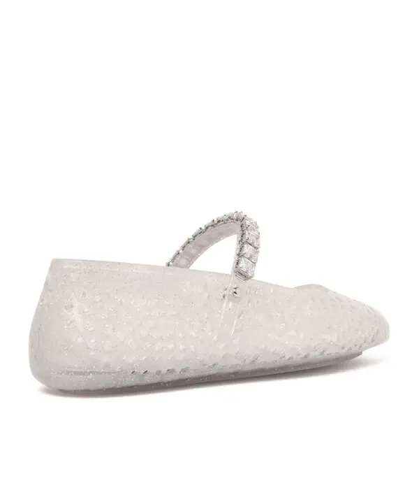 JIMMY CHOO Square Toe Ballerina Flats With Embellished Strap - White