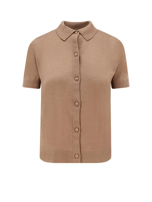 Max Mara Short Sleeve Ribbed Knit Lapel Collar Shirt