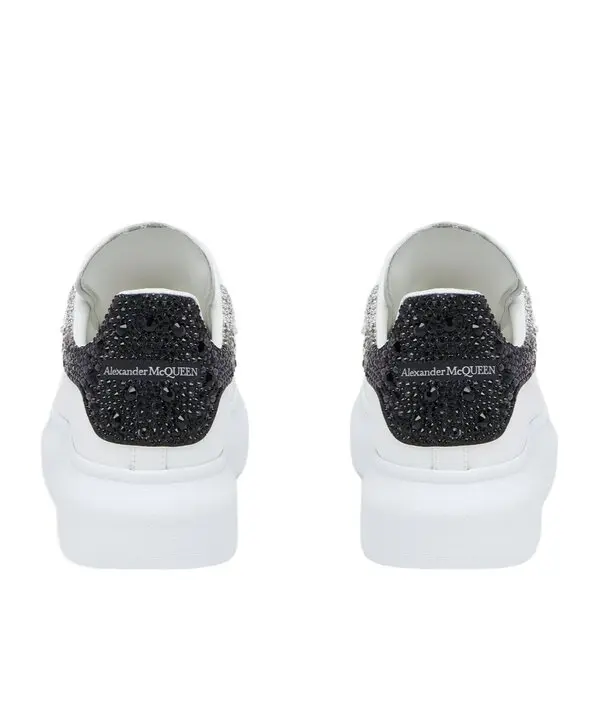 Alexander McQueen Embellished Low-top Sneakers With Crystal Heel - White/grey