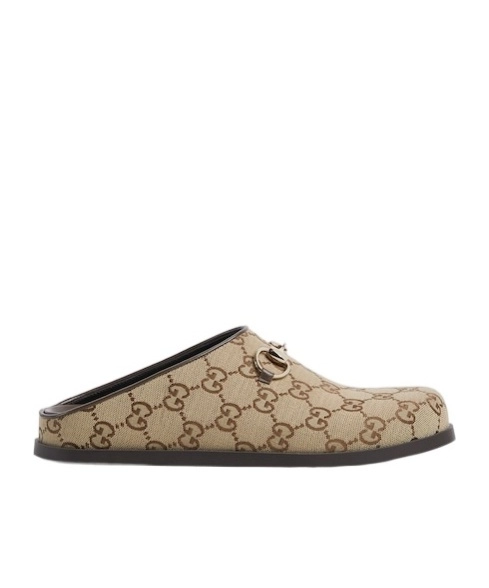 Gucci Horsebit Monogrammed Mules - Nude