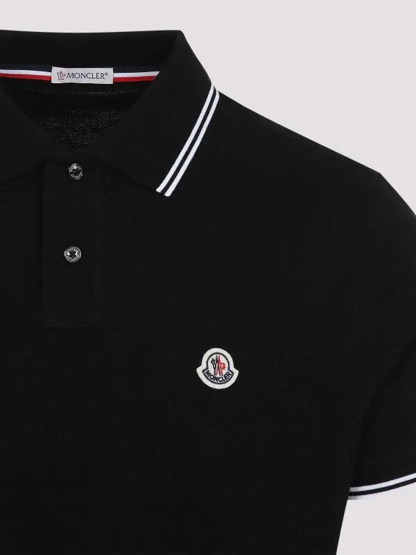 Moncler Tipped Trim Polo Shirt - Black
