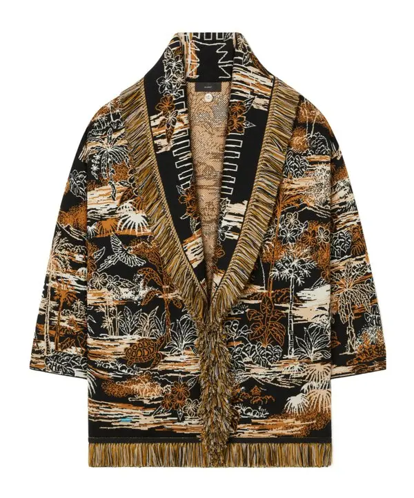 Alanui Lost In The Blue Fringed Jacquard Cardigan - Multicolor