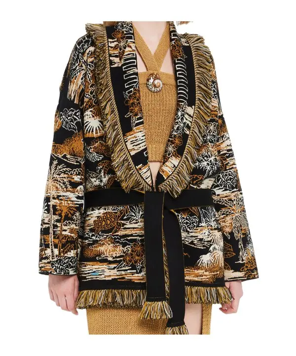 Alanui Lost In The Blue Fringed Jacquard Cardigan - Multicolor