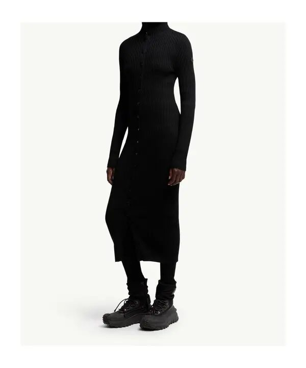 Moncler Ribbed Wool Turtleneck Maxi Dress With Logo Patch