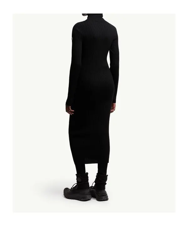 Moncler Ribbed Wool Turtleneck Maxi Dress With Logo Patch