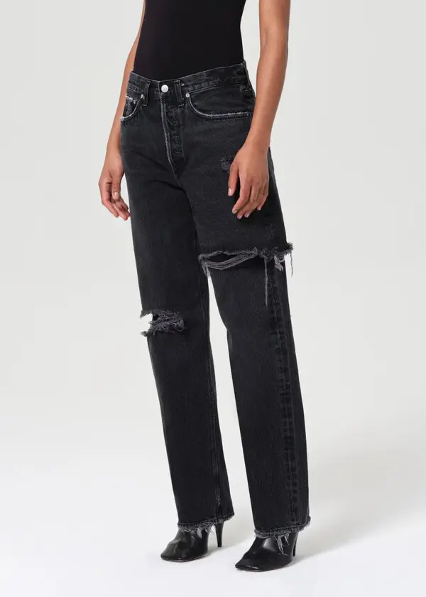 AGOLDE Amryn Distressed Straight-leg Jeans - Black