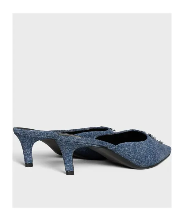 Celine Alma Triomphe Mule In Denim - Blue