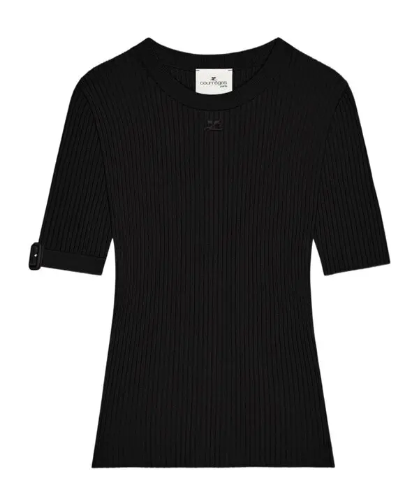 COURREGES Courrèges Ribbed Knit Buckle Detail T-shirt