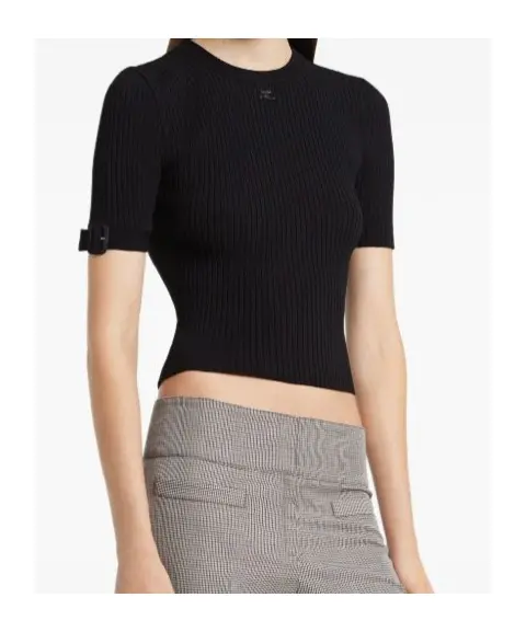 COURREGES Courrèges Ribbed Knit Buckle Detail T-shirt