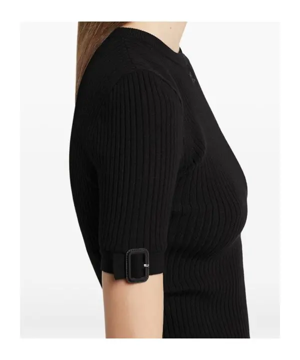 COURREGES Courrèges Ribbed Knit Buckle Detail T-shirt