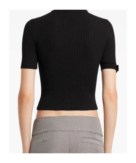 COURREGES Courrèges Ribbed Knit Buckle Detail T-shirt - Black