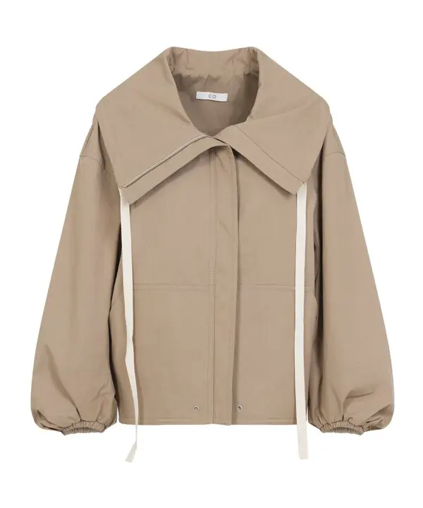 Co Rolled Collar Jacket With Drawstring Detail - Camel
