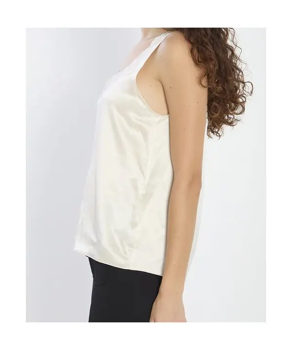 Celine Silk Satin Embroidered Sleeveless Top With Lace Trim