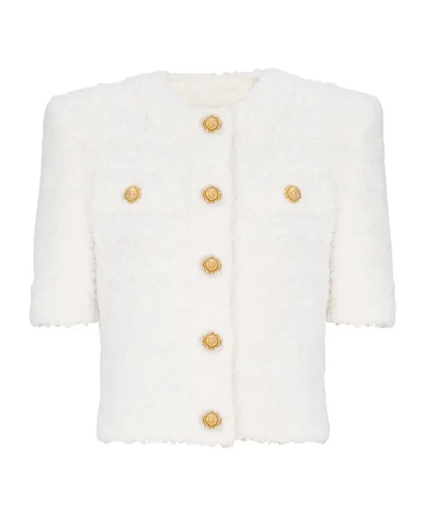 Balmain Crewneck Knitted Cardigan With Gold Lion Head Buttons - No