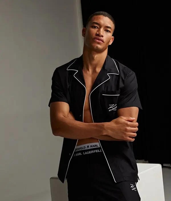 Karl Lagerfeld Short Sleeved Piping Pajama Shirt