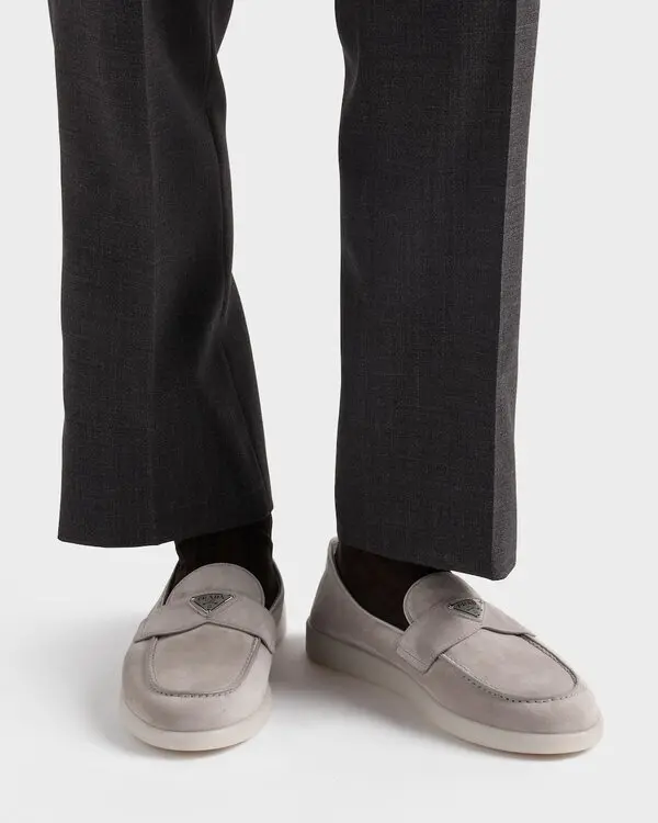 Prada Logo Plaque Almond Toe Loafers