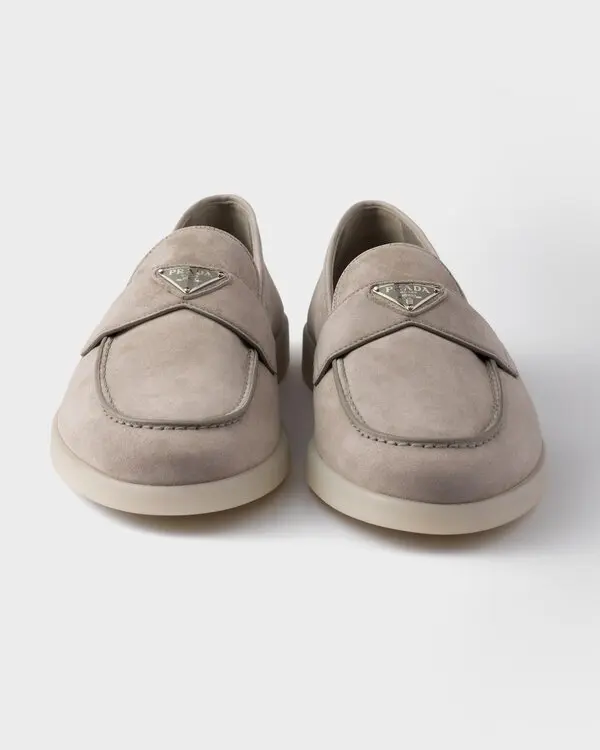 Prada Logo Plaque Almond Toe Loafers