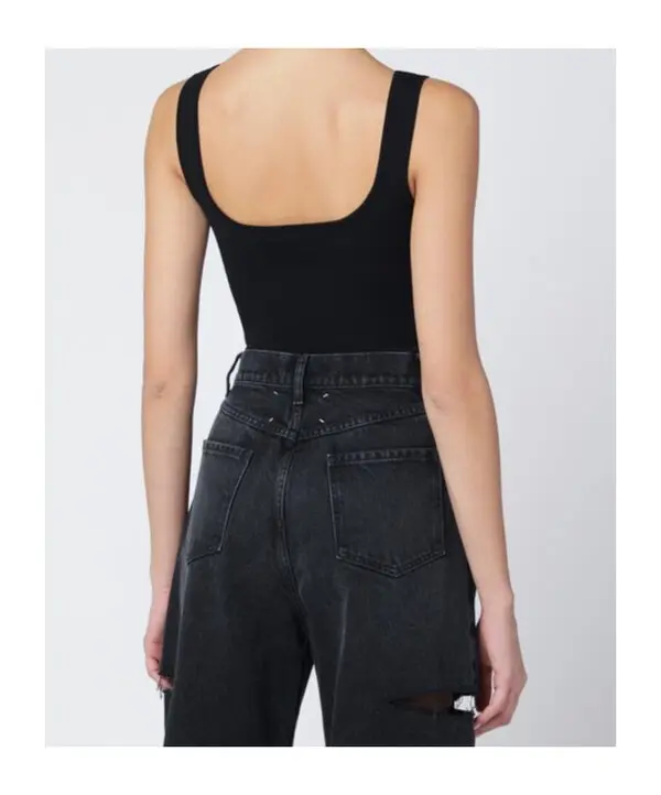 ENTIRE STUDIOS Square-neck Fitted Top - Black