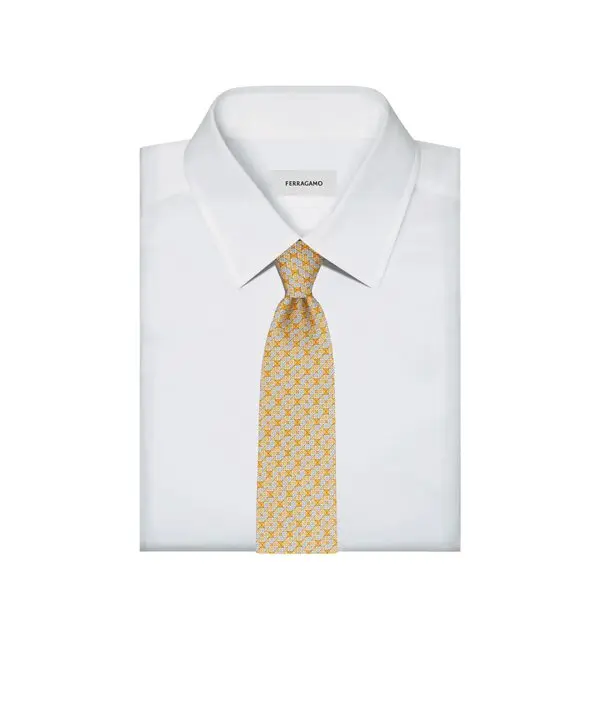 FERRAGAMO Gancini Square Print Silk Neck Tie