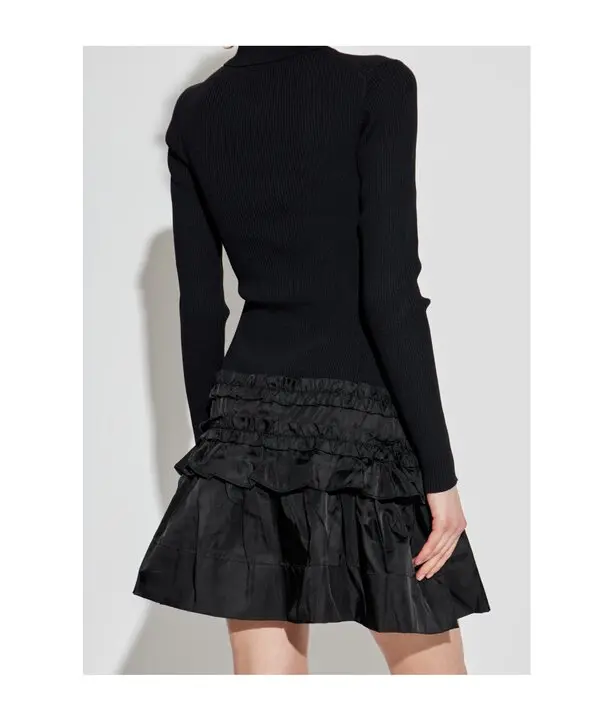 GANNI Rib Knit Ruffle Mini Dress