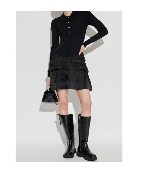 GANNI Rib Knit Ruffle Mini Dress