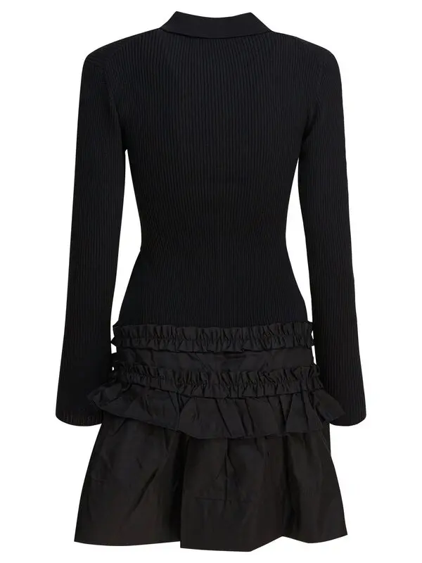 GANNI Ribbed Knit Mini Dress With Ruffles
