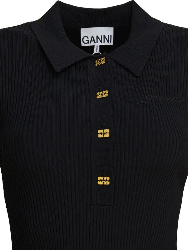 GANNI Ribbed Knit Mini Dress With Ruffles