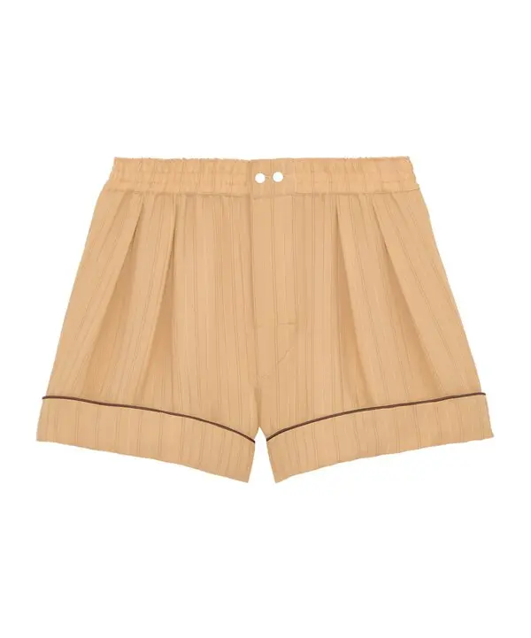 Saint Laurent Pleated Pajama Shorts - Nude