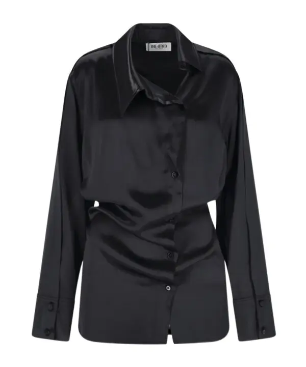 Attico Asymmetric Satin Mini Shirt Dress