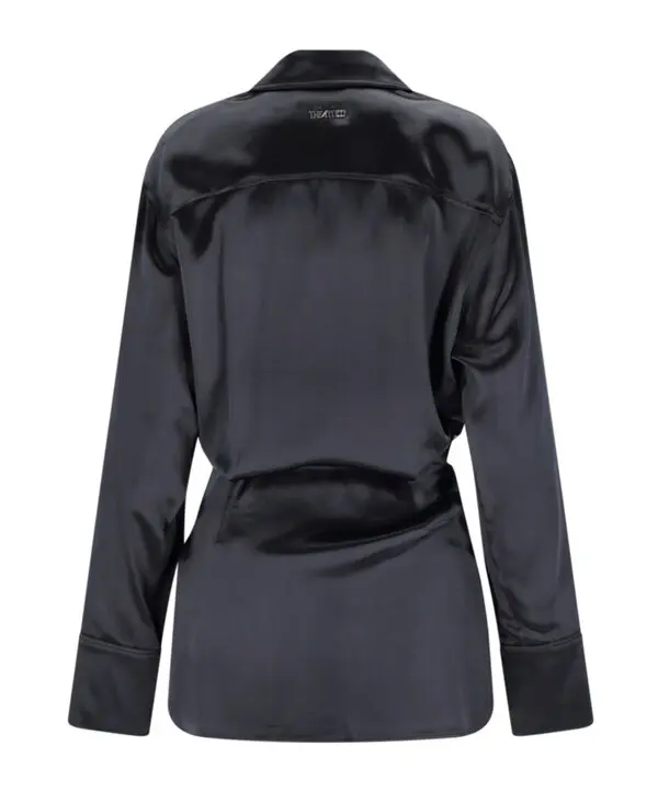 Attico Asymmetric Satin Mini Shirt Dress