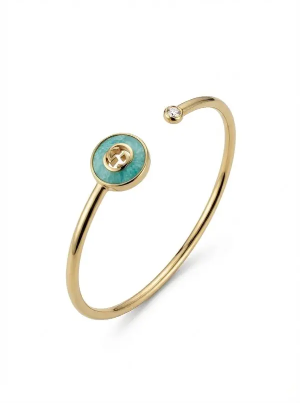 Gucci Interlocking G Bangle Bracelet With Diamond And Stone