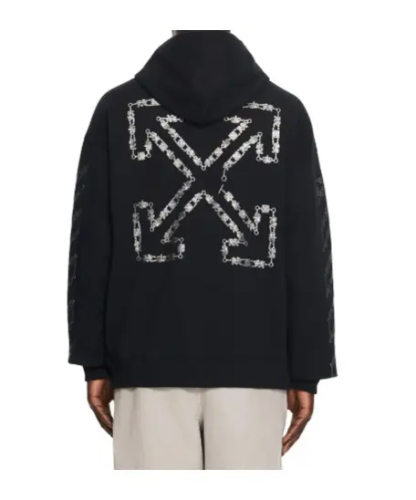 Off-White Chain Arrow Diagonal Drawstring Hoodie - Black