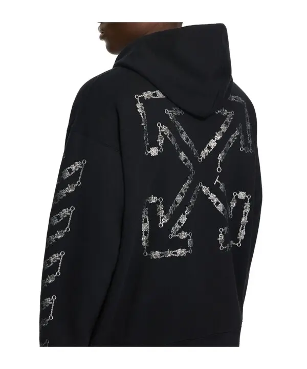 Off-White Chain Arrow Diagonal Drawstring Hoodie - Black