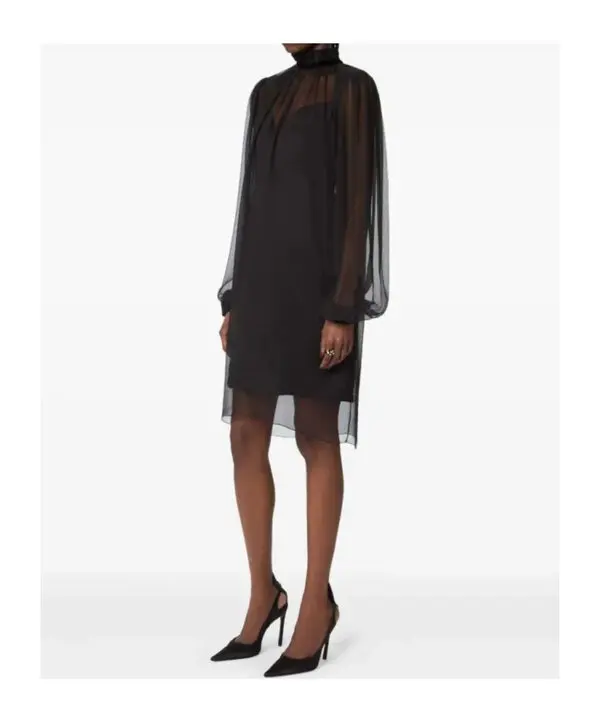 Nina Ricci Ruffled High Neck Midi Dress With Balloon Sleeves