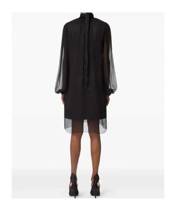 Nina Ricci Ruffled High Neck Midi Dress With Balloon Sleeves