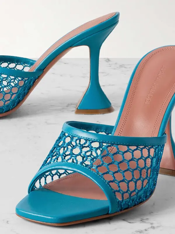 Amina Muaddi Lupita Fishnet High Heel Sandals - Turquoise
