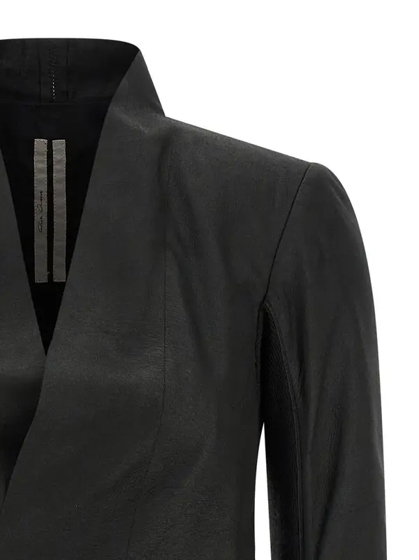 Rick Owens Hollywood V-neck Leather Jacket - Black