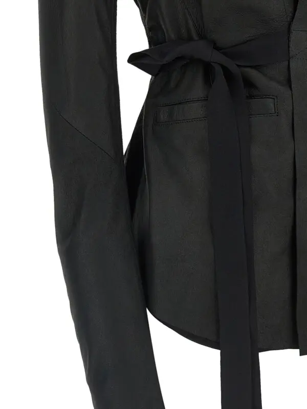 Rick Owens Hollywood V-neck Leather Jacket - Black