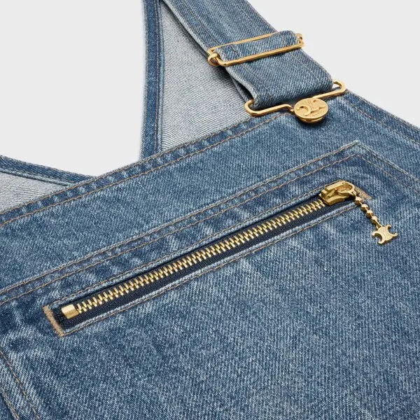 Celine Union Wash Denim Dungaree Mini Dress