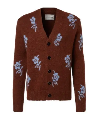 JIL SANDER Alpaca And Wool-blend Floral Intarsia V-neck Cardigan