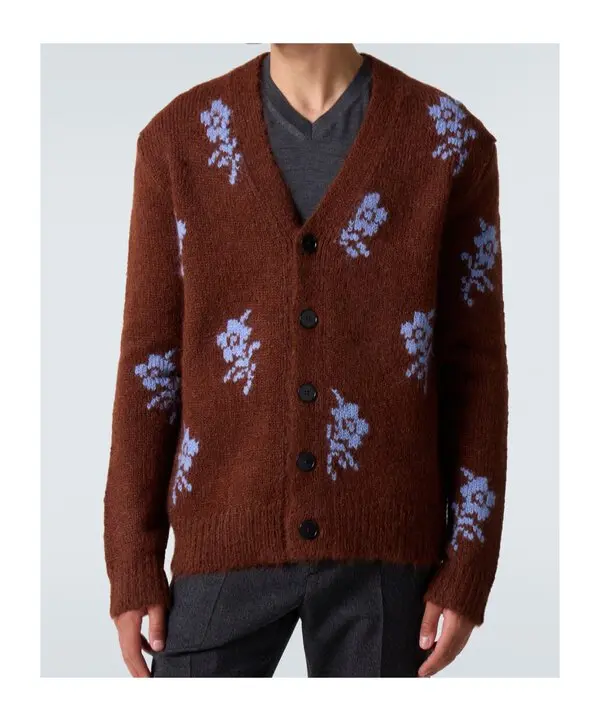 JIL SANDER Alpaca And Wool-blend Floral Intarsia V-neck Cardigan