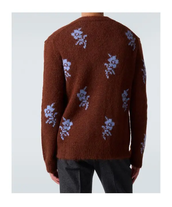 JIL SANDER Alpaca And Wool-blend Floral Intarsia V-neck Cardigan