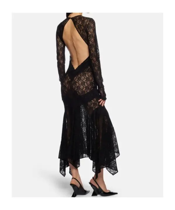 Attico The Open Back Midi Lace Dress - Black