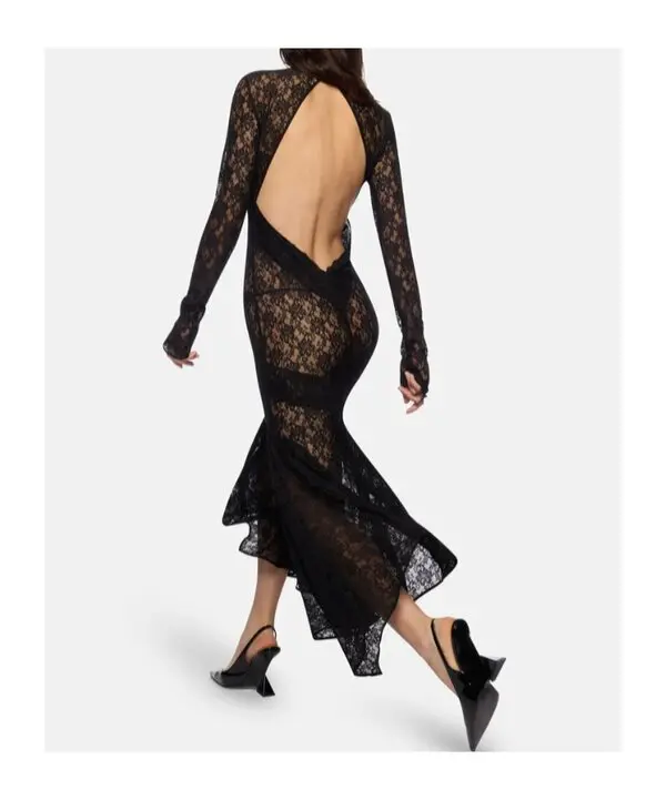 Attico The Open Back Midi Lace Dress - Black